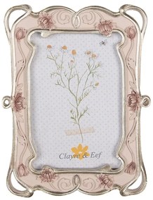 Růžový fotorámeček Hilde s květinovým dekorem – 10x15 cm