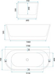Rea Capri, volně stojící akrylová vana 170x75 cm, bílá, REA-W9801