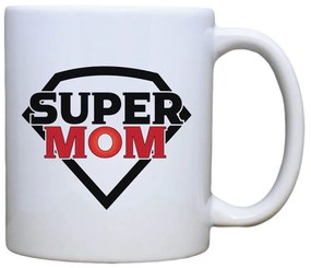 Super plecháček Keramický hrnek s potiskem Super mom Objem a motiv: 320 ml bílý uvnitř