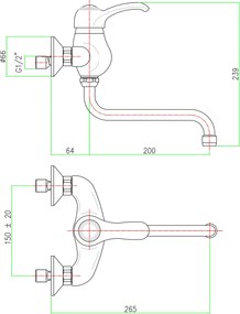Sapho Kirké KI15B dřezová baterie nástěnná 150 mm páková bronz