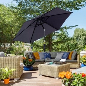 Zahradní slunečník Outsunny z hliníku Ø260x235 cm s naklápěcí konstrukcí, klikou a 6 kovovými tyčemi pro venkovní terasu a balkon - Šedý