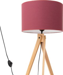 Stojací lampa Natt, 1x bordó textilní stínítko, dřevo