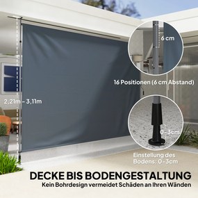 Svěrná markýza s ruční klikou Výškově nastavitelná markýza se sklopným ramenem Markýza bez vrtání 350 cm široká Tmavě šedá