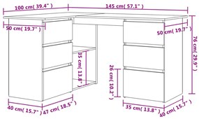 vidaXL Marketos Rohový psací stůl bílý 145 x 100 x 76 cm dřevotříska