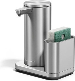 Bezdotykový kovový stojan na mycí prostředky ve stříbrné barvě – simplehuman