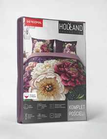 Detexpol Bavlněné povlečení 220x200 vínově růžové s pivoňkami a jiřinami – 5829 A – Celoroční sada ložního prádla Floral Elegance