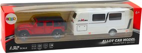 LEAN Toys Sada: terénní auto, karavan, kovové, pohon, světla, zvuky, červená, 1:32