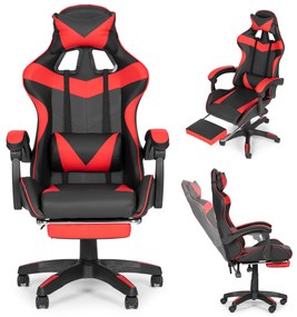 modernHOME PC herní židle, kancelářská židle s nastavitelnými polštáři a podnožkou, červená
