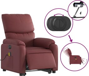 Elektrické zvedací masážní polohovací křeslo vínové umělá kůže 3204911