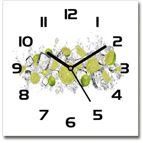Wallmuralia Skleněné hodiny čtverec Limetka kostky ledu 30x30 cm