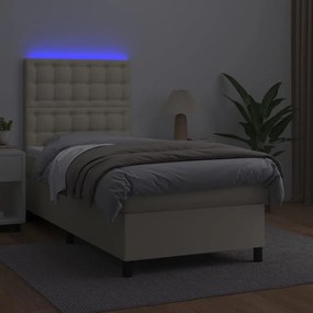 Box spring postel s matrací a LED krémová 80x200 cm umělá kůže 3135911