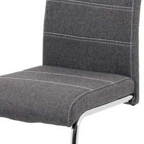 Autronic Moderní jídelní židle Jídelní židle, šedá látka, bílé prošití, kov chrom (HC-482 GREY2)