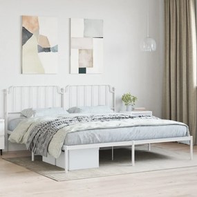 Kovový rám postele s čelem bílý 200 x 200 cm