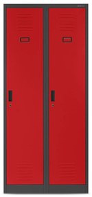 Plechová šatní skříň na soklu s polici KACPER, 800 x 1800 x 500 mm, antracitovo-červená