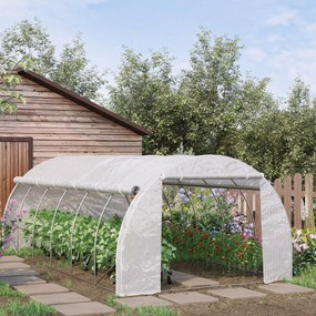 Zahradní skleník Outsunny 6x3x2 m Tunnellový skleník s dveřmi a 12 rolovacími okny pro terasu Bílý