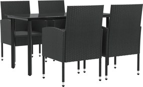 5dílný zahradní jídelní set černý polyratan a ocel 3203346