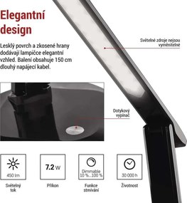 EMOS Černá LED stolní lampička Chase 7,2W Z7619B