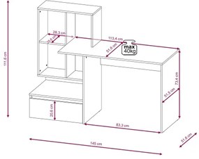 Psací stůl s policí MARLO šedá beton/bílá