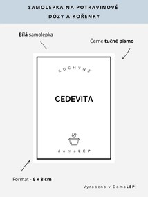 Samolepka na láhev CEDEVITA –  6 x 8 cm – bílá vinylová, voděodolná, omyvatelná samolepka na dózy, tučné písmo