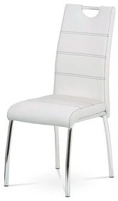 Jídelní židle HC-484 Bílá ekokůže, černé prošití, kovová čtyřnohá chromovaná podnož