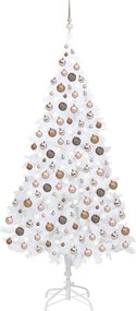 vidaXL Umělý vánoční stromek s LED a sadou koulí bílý 240 cm [3077624] Barva: Bílo-zlatá