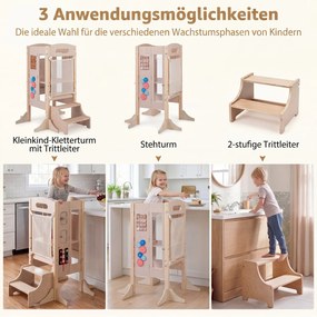 Costway Skládací výuková věž 3 ve výukové židli 1 Montessori s tabulí, ochranou