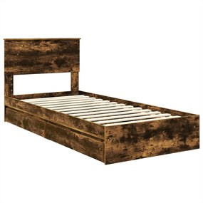Postel s úložným prostorem se zásuvkou Kouřový dub 100 x 200 cm 3408491