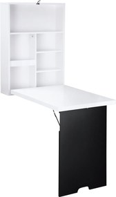 HOMCOM Nástěnný stůl - Skládací stůl se školní tabulí, 5 přihrádek, skládací pracovní stůl pro kancelář Bílá+Černá 60 x 94,5 x 147 cm | Aosom