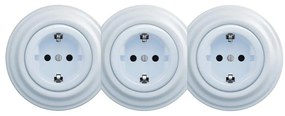 Kliklap - Trojitá retro zásuvka domovní s rámečkem SCHUKO 230V modrá KA0027+2xKA0026+3xKA0108