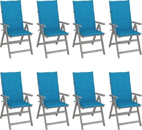 vidaXL Zahradní polohovací židle s poduškami 8 ks akáciové dřevo [3075141] Barva: Modrá