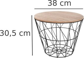 Funkční, praktický kávový stolek, průměr 38 cm, kulatá deska, drátěná konstrukce, barva rámu černá, moderní design