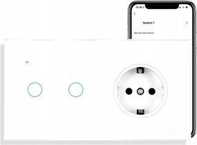 Dvojitý vypínač světla WiFi Tuya zásuvka v dotykovém skleněném panelu