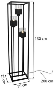 Podlahová lampa ROMA CAGE, 3x černé/transparetní skleněné stínítko v kovovém rámu