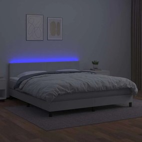 Box spring postel s matrací a LED bílá 180x200 cm umělá kůže 3134118