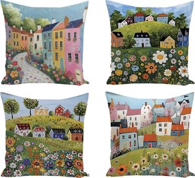 XPOSE® Set povlaků na polštář VESNICE (digitální tisk) 43x43 cm - set 4 ks