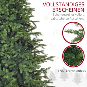 HOMCOM Umělý vánoční stromek, realistický vzhled, zpomalující hoření, pevný kovový podstavec, 183 cm, zelený