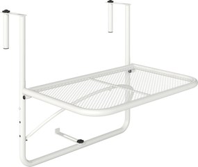 Outsunny balkonový závěsný stůl výškově nastavitelný čtvercový zahradní stůl kovový bílý 60x56,5x45cm pro terasu a zahradu | Aosom.de