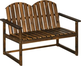 Zahradní lavička Outsunny, dvoumístná lavička, dřevěná lavička s opěrkou, opěrkami na ruce, parková lavička, nosnost až 240 kg, pro zahradu, balkon, …