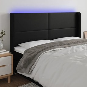 Čelo postele s LED černé 163 x 16 x 118/128 cm umělá kůže