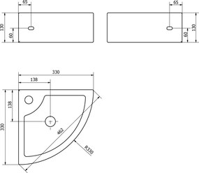 Sapho Gynt AR154 umyvadlo rohové 33 x 13 x 33 cm