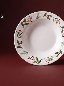 Sinsay - Skleněné hluboké talíře s vánočním potiskem větviček 2 pack - vícebarevná