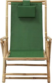 Skládací polohovací křeslo, zelené, bambusové a látkové 313027