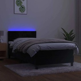 Box spring postel s matrací a LED černá 90x190 cm samet 3134377