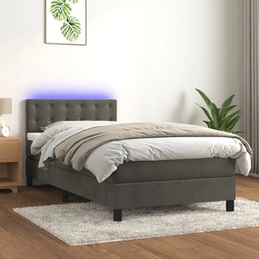 Box spring postel s matrací a LED tmavě šedá 90x200 cm samet,  3134622