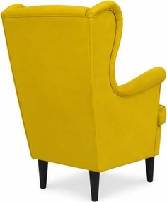 relaxační křeslo, ušák, dřevo/kov/samet, 102x75x85 cm, nohy tmavé/hořčicově žlutá, Dekorino KR20260120