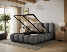 Postel Oloroso 160x200 s kovovým roštem a úložným prostorem, tmavě šedý plyš