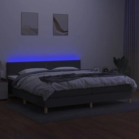 Box spring postel s matrací a LED tmavě šedá 200x200 cm textil 3133662