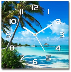 Wallmuralia Skleněné hodiny na stěnu Tropická pláž 30x30 cm