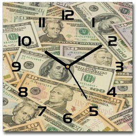 Wallmuralia Skleněné hodiny na stěnu Peníze dolary 30x30 cm