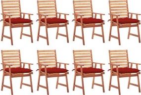 vidaXL Zahradní jídelní židle 8 ks s poduškami masivní akáciové dřevo [3078390] Barva: Červená
